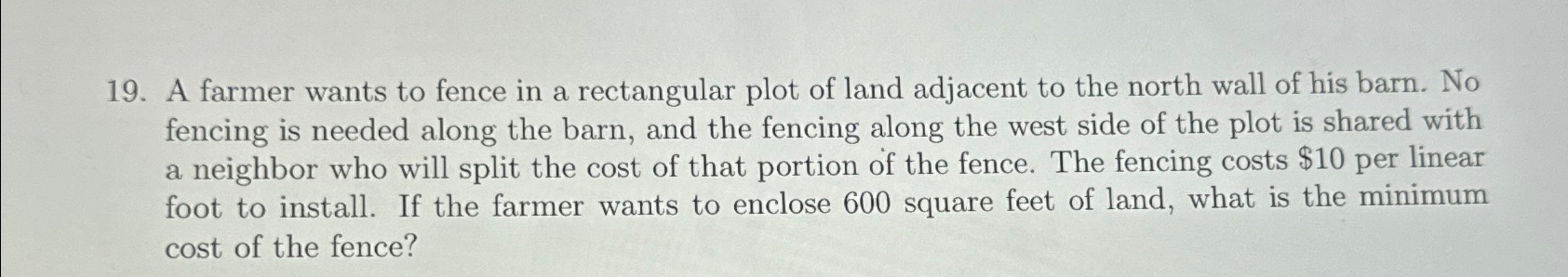 Solved A farmer wants to fence in a rectangular plot of land | Chegg.com