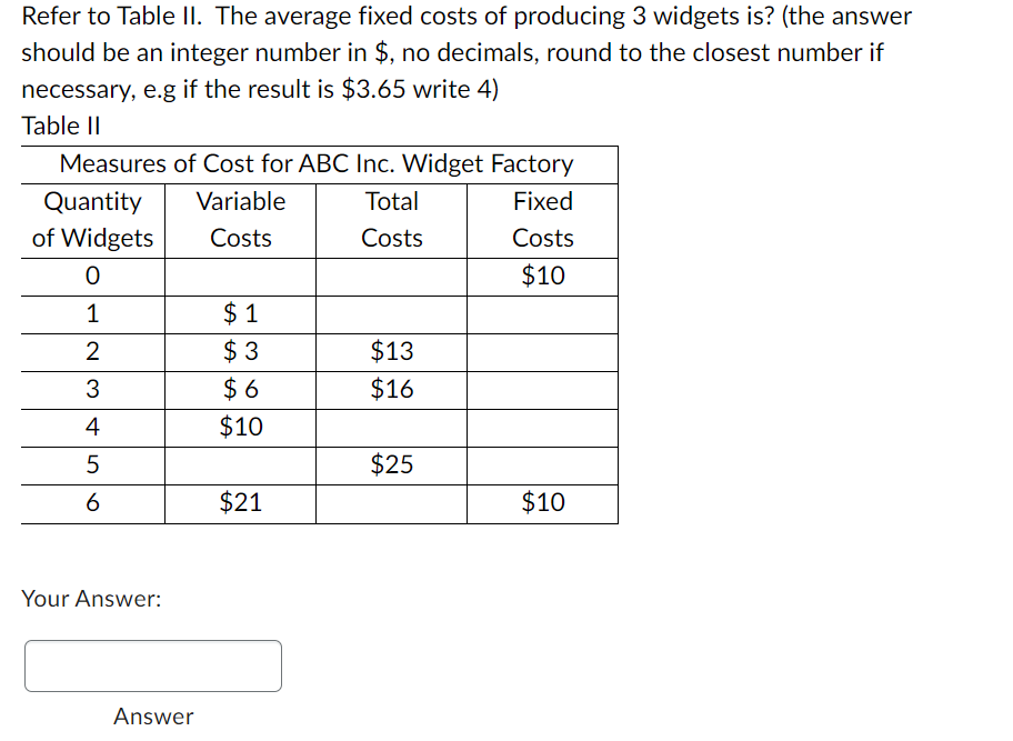 Solved Refer to Table II. ﻿The average fixed costs of | Chegg.com