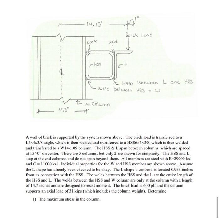 W14x109 15-0" typical Spacing Columns 2 HSS 6 x 4 x | Chegg.com