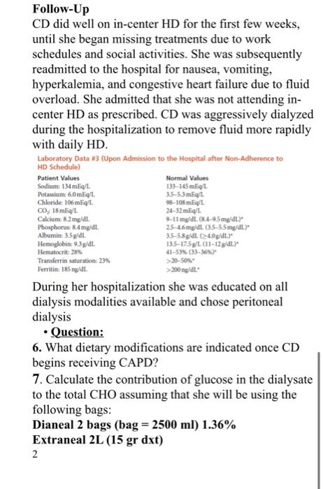 Solved Chronic Renal Failure Advancing to Dialysis Case CD | Chegg.com