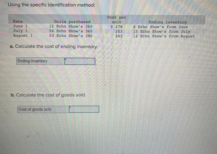 Solved Using the specific identification method: a. | Chegg.com
