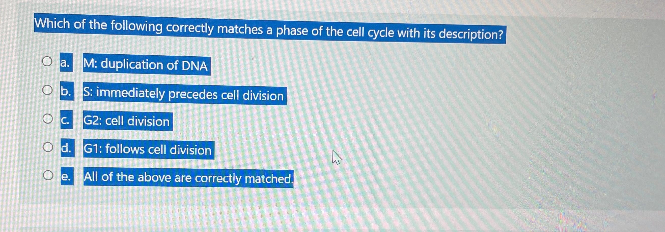 Solved Which of the following correctly matches a phase of | Chegg.com