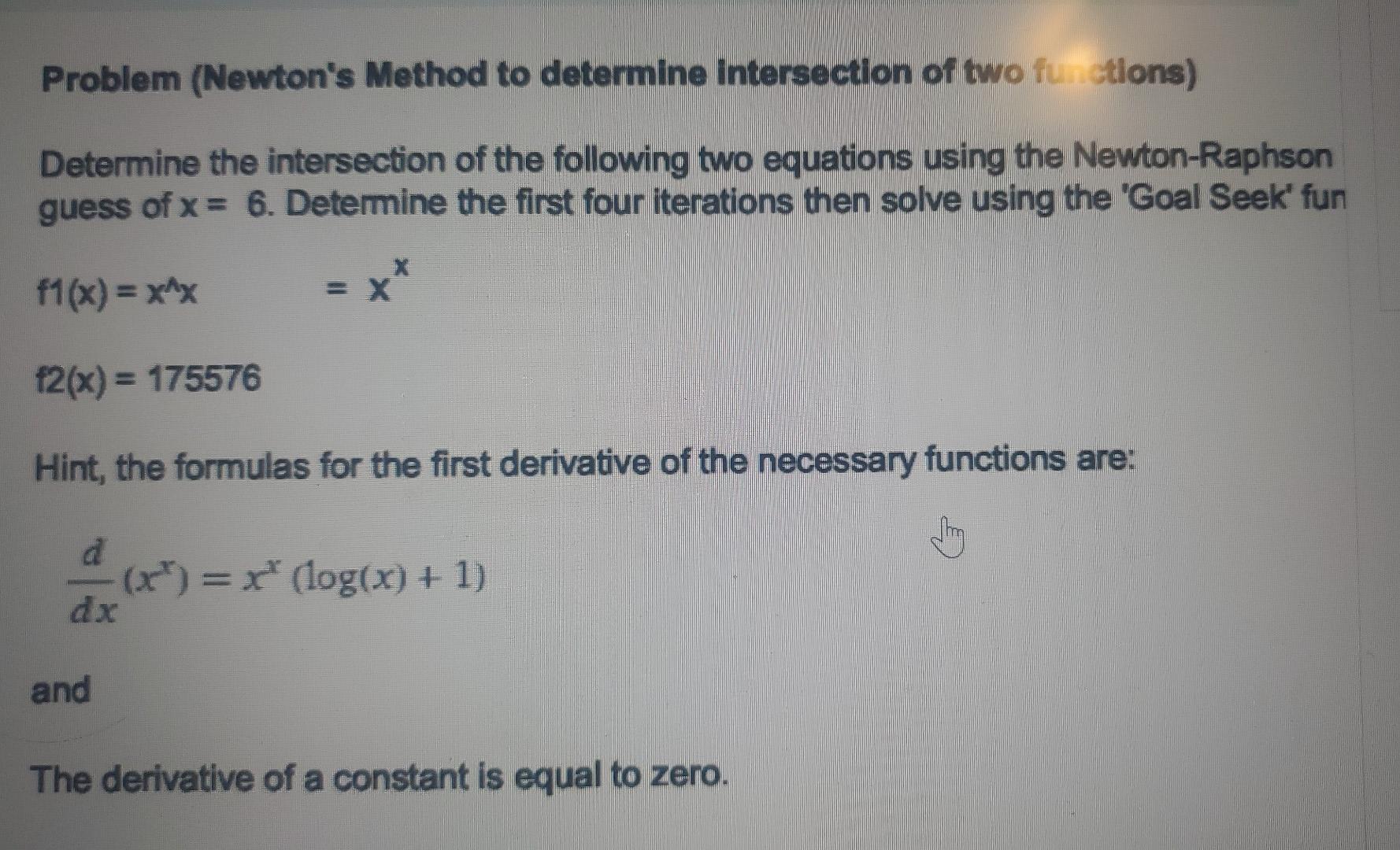 Solved Problem (Newton's Method to determine intersection of | Chegg.com