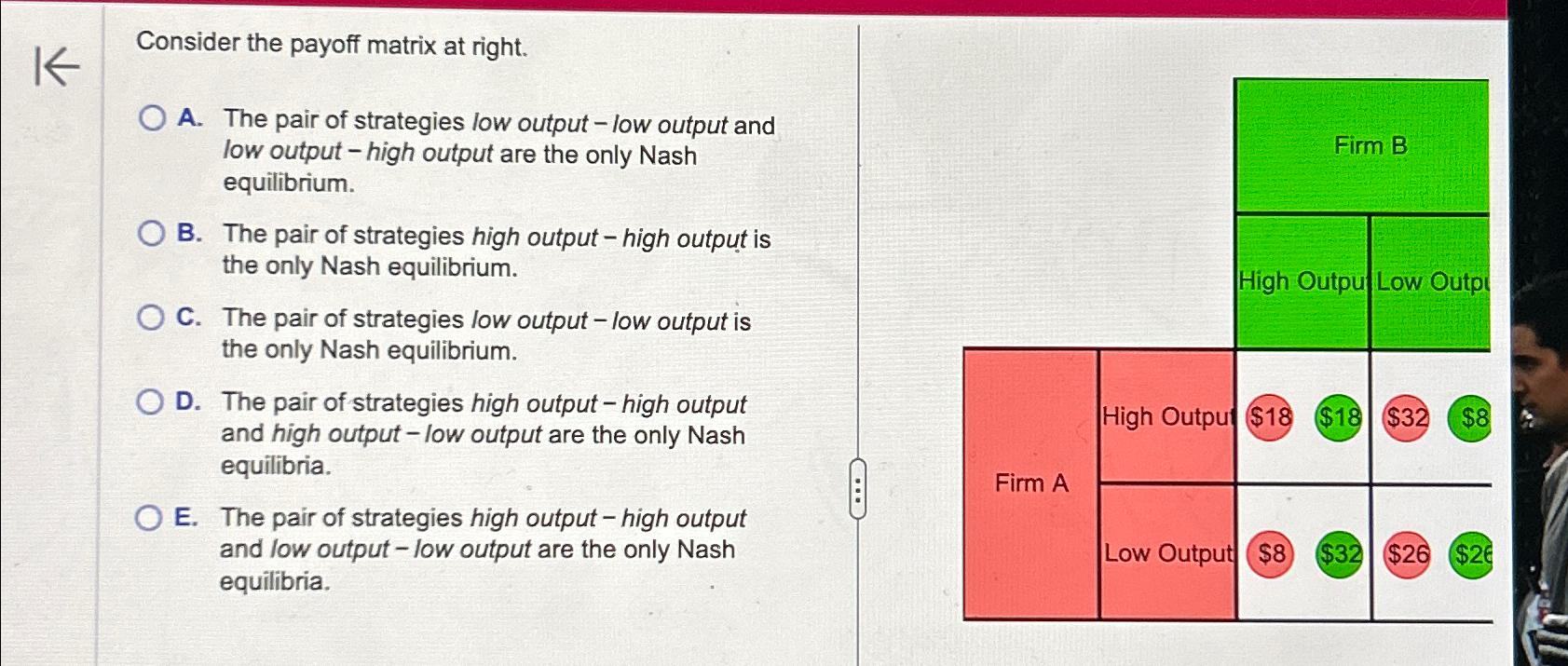 Solved Consider the payoff matrix at right.A. ﻿The pair of | Chegg.com
