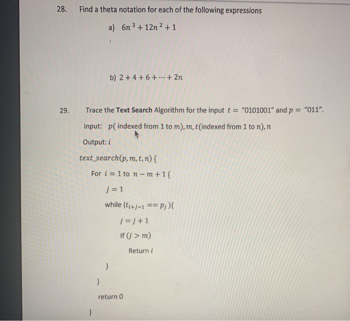 Solved 28. Find a theta notation for each of the following | Chegg.com