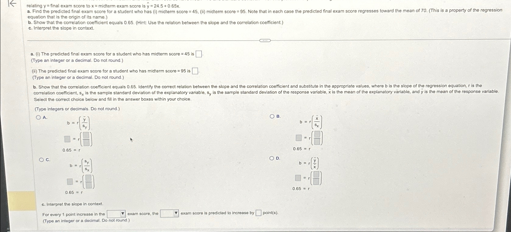 Solved relating y= ﻿final exam score to x= ﻿midterm exam | Chegg.com