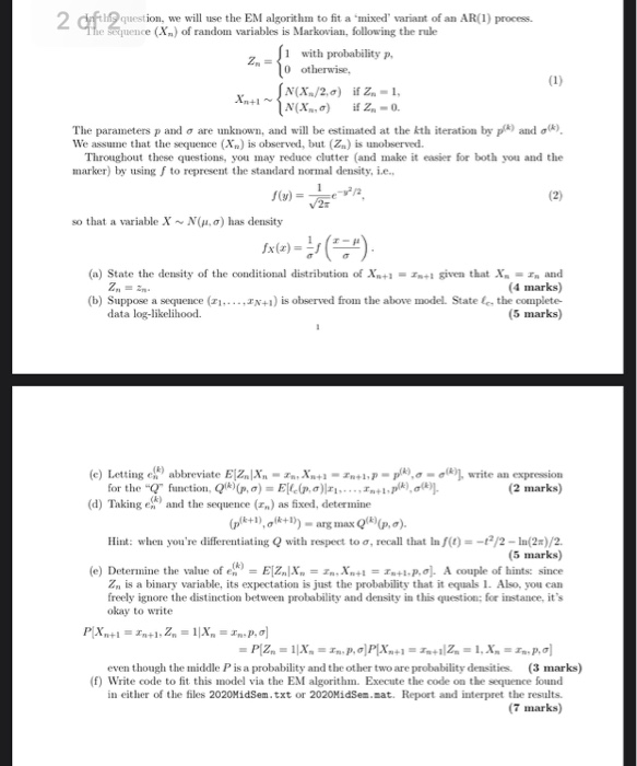 2 difth question, we will use the EM algorithm to fit | Chegg.com