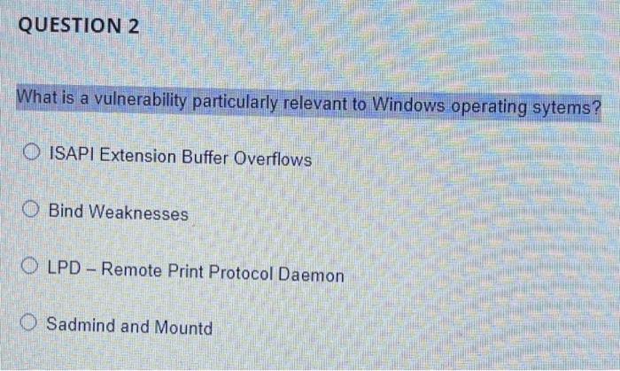 Solved What is a vulnerability particularly relevant to | Chegg.com