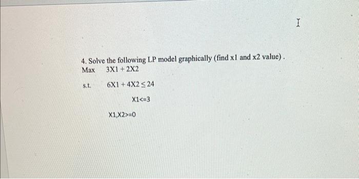 Solved 4. Solve the following LP model graphically (find ×1 | Chegg.com