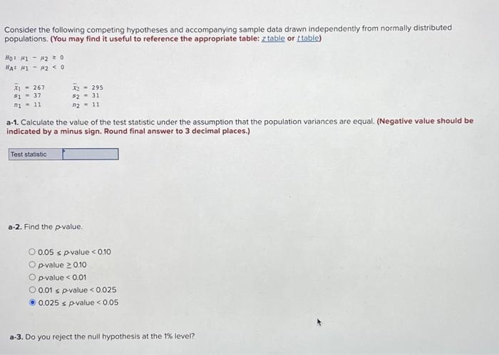 Solved Consider the following competing hypotheses and | Chegg.com