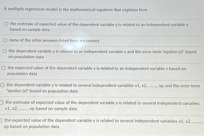 Solved A multiple regression model is the mathematical | Chegg.com