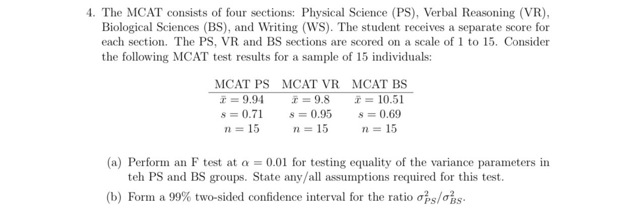Solved The MCAT consists of four sections: Physical Science | Chegg.com
