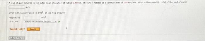 Solved A wad of gum adneres to the outer edge of a wheef of | Chegg.com