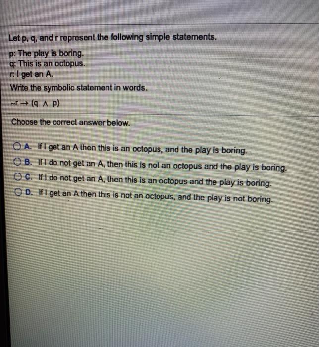 Solved Let p, q, and r represent the following simple | Chegg.com