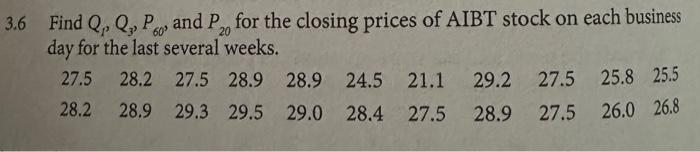 Solved Find Q1,Q3,P60, and P20 for the closing prices of | Chegg.com