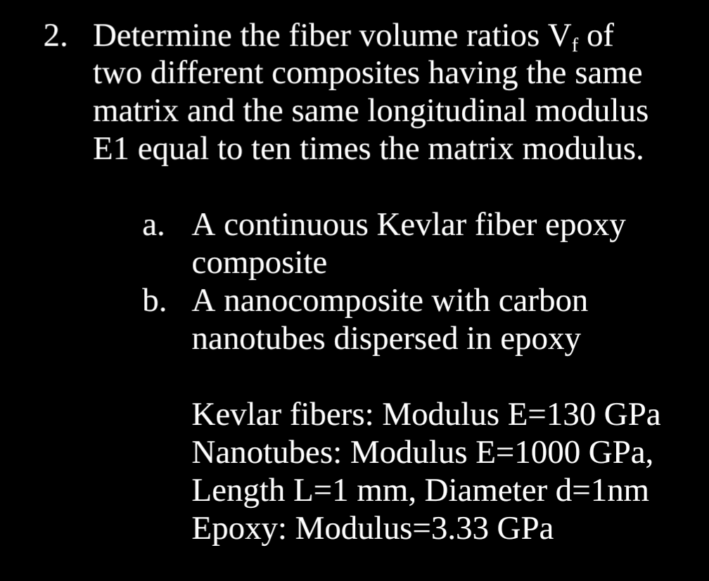 Solved Determine the fiber volume ratios Vf of two different | Chegg.com