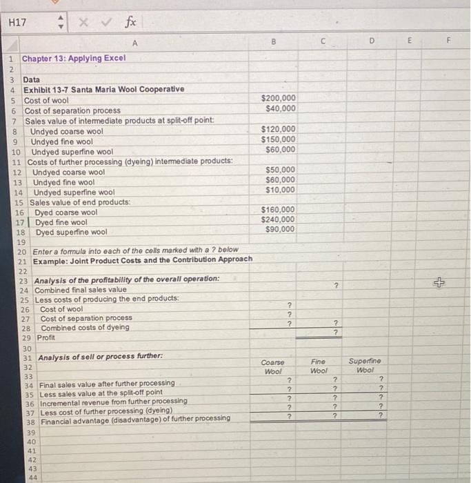 Solved Required information Chapter 13: Applying Excel | Chegg.com