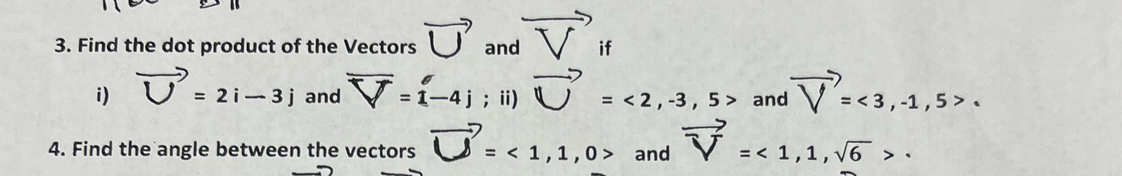 Solved Find the dot product of the Vectors vec(U) ﻿and | Chegg.com