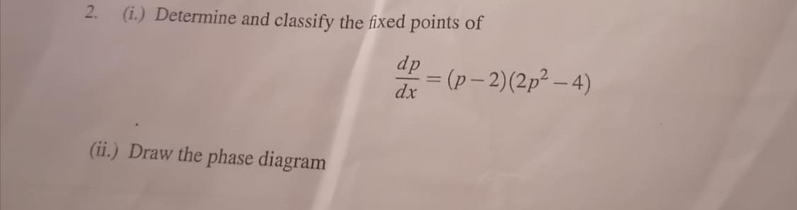 Solved 2. (i.) Determine and classify the fixed points of | Chegg.com