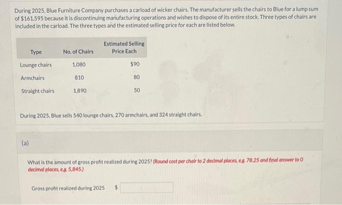 Solved During 2025, Blue Furniture Company purchases a | Chegg.com