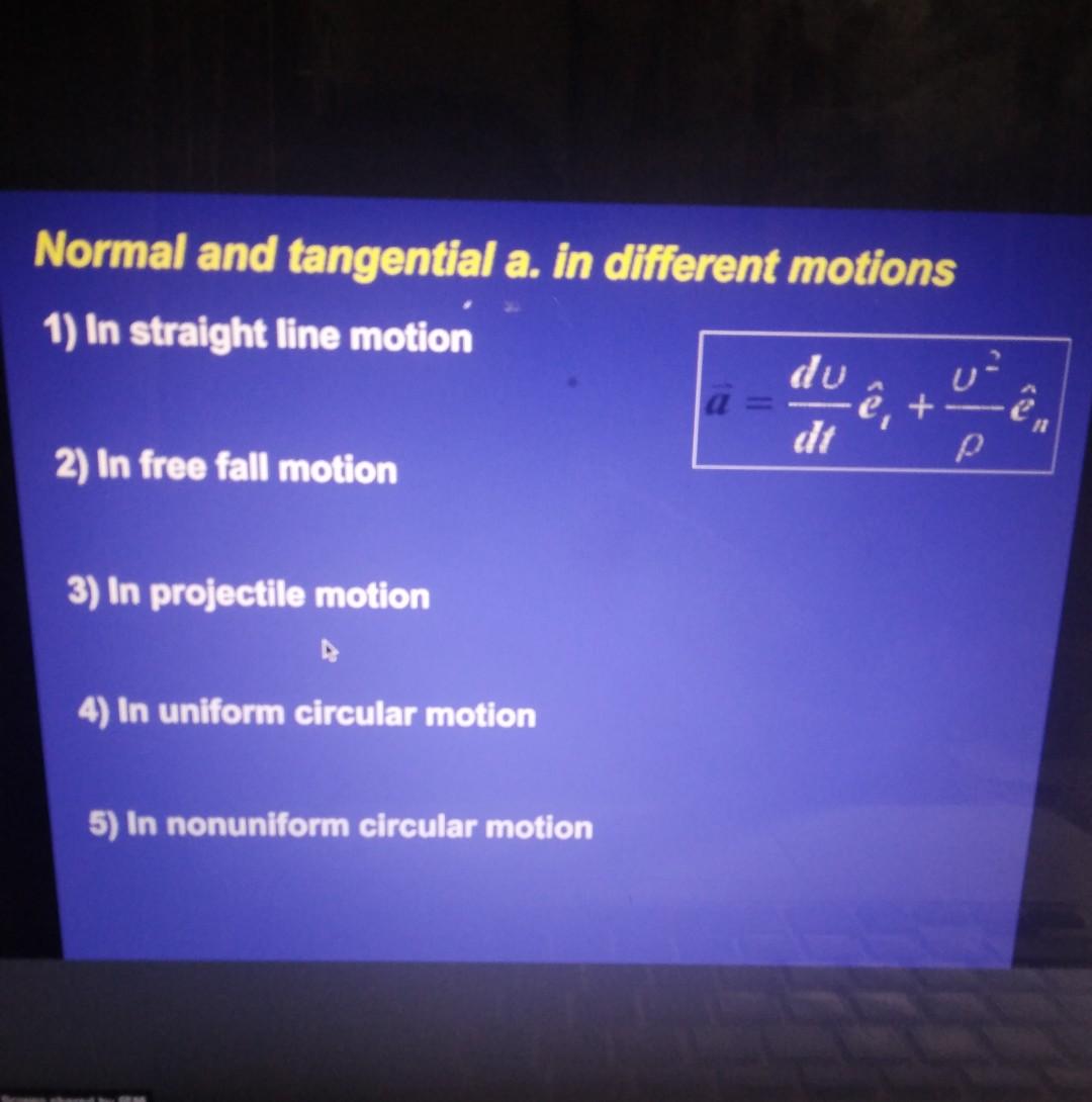 Solved Normal and tangential a. in dififerent motions 1) In | Chegg.com