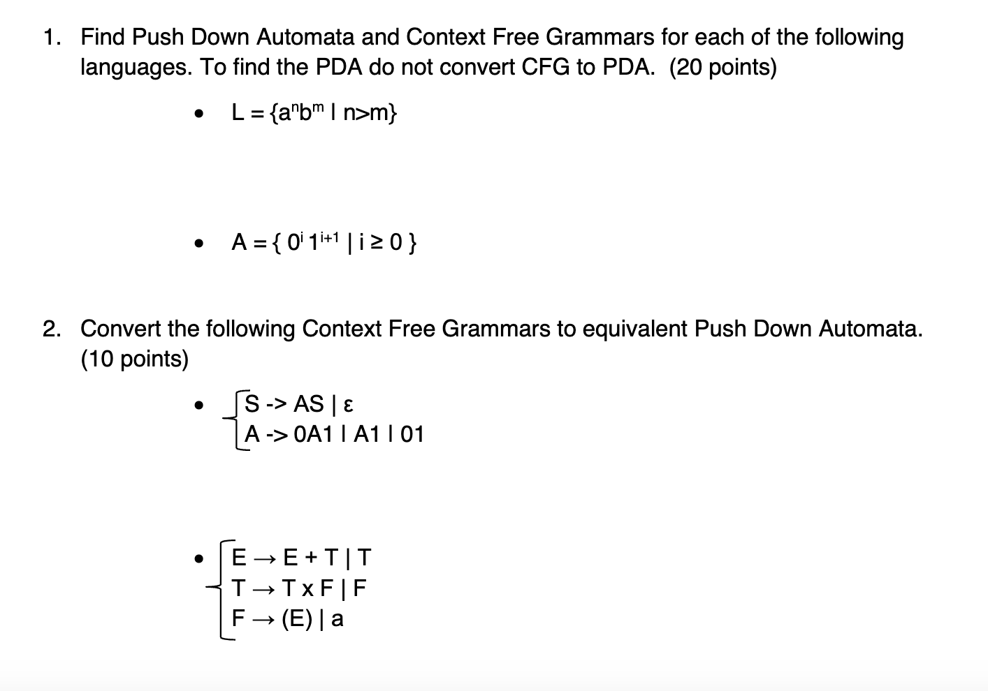 Solved Find Push Down Automata and Context Free Grammars for | Chegg.com