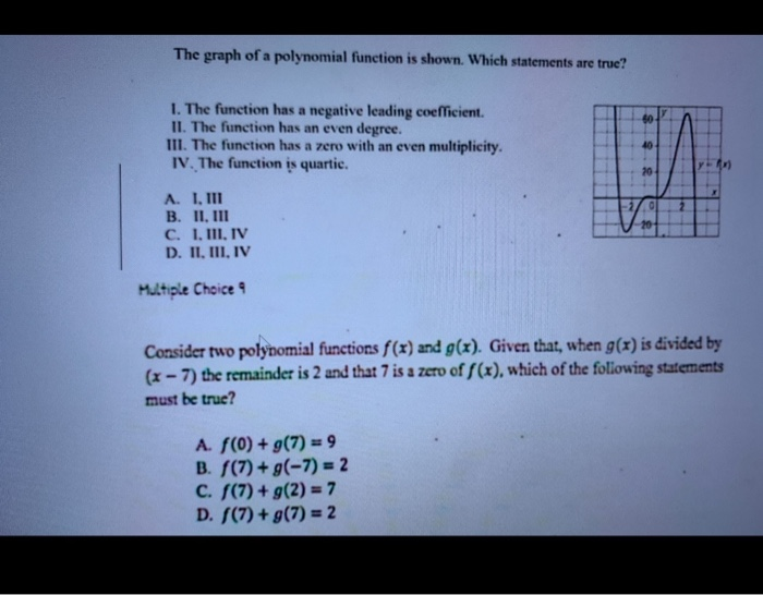 Solved The graph of a polynomial function is shown. Which | Chegg.com