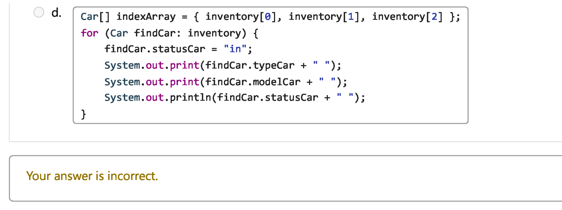 Solved Which of the following code snippets produces a | Chegg.com