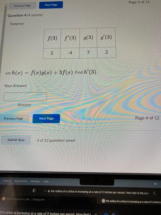 Solved Let h(x)=f(x)g(x)+3f(x) Your Answer: Answer | Chegg.com