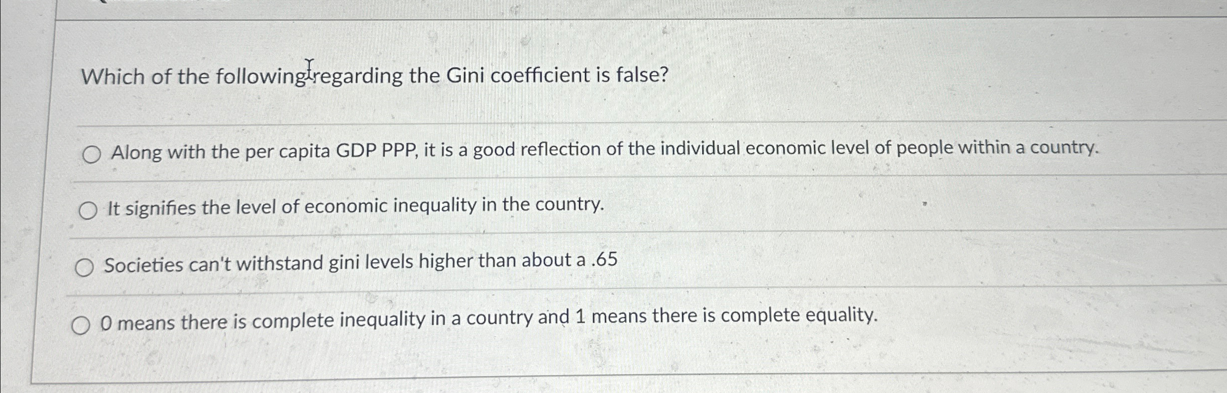 Solved Which of the following regarding the Gini coefficient | Chegg.com