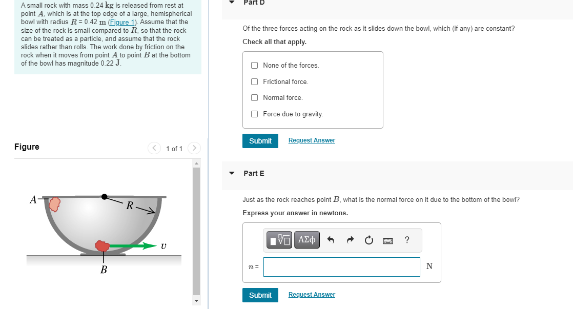 Solved A small rock with mass 0.24kg ﻿is released from rest | Chegg.com