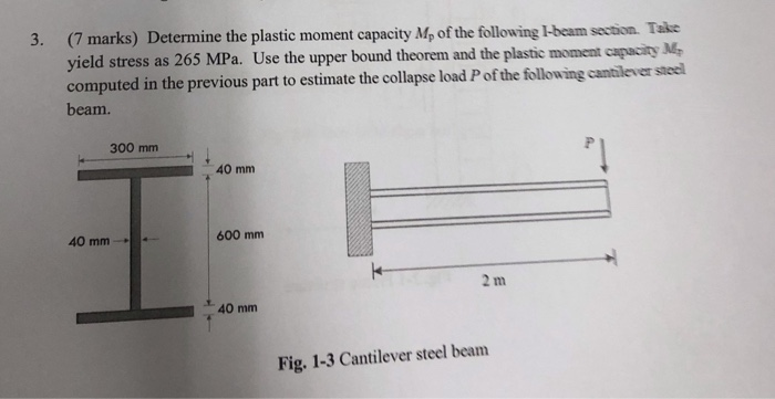 Solved 3. (7 marks) Determine the plastic moment capacity M, | Chegg.com