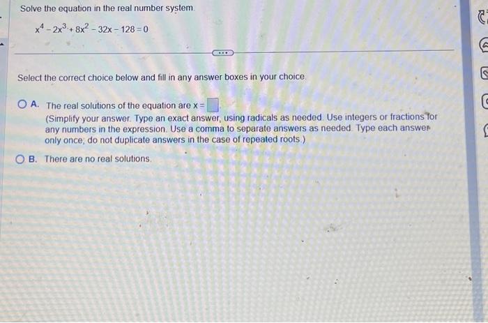 Solved Solve the equation in the real number system. | Chegg.com
