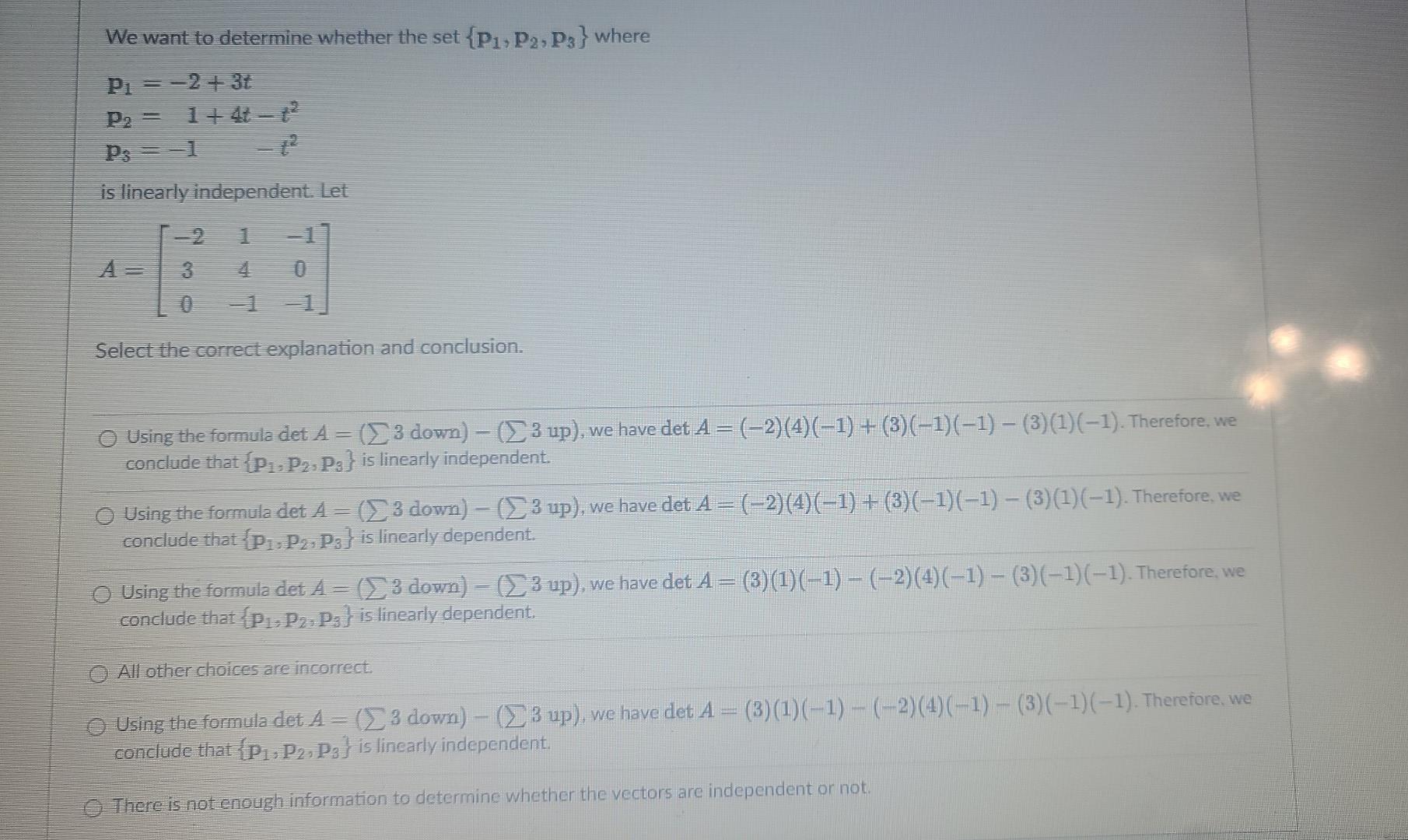 Solved We want to determine whether the set {P1, P2, P3} | Chegg.com