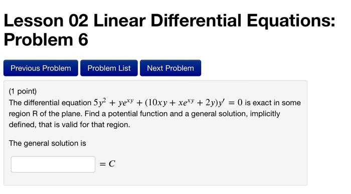 Solved Lesson 02 Linear Differential Equations: Problem 6 (1 | Chegg.com