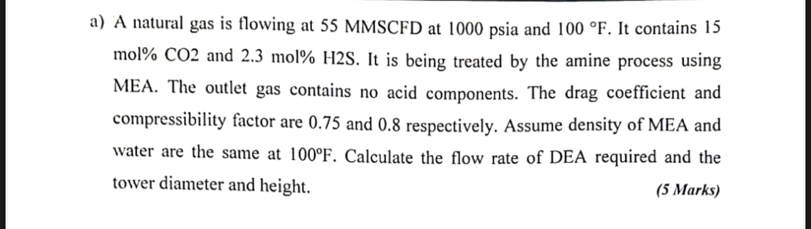 a) ﻿A natural gas is flowing at 55 ﻿MMSCFD at 1000 | Chegg.com