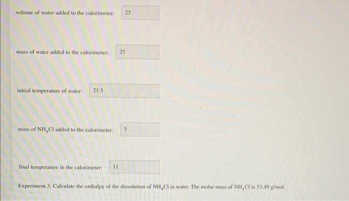 Solved Calculate the enthalpy of the dissolution of NH4Cl in | Chegg.com