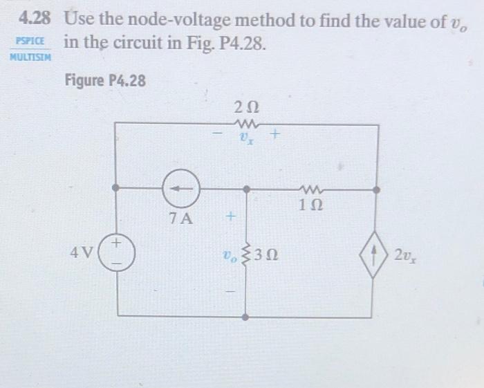 Solved 4.28 Use the node-voltage method to find the value of | Chegg.com