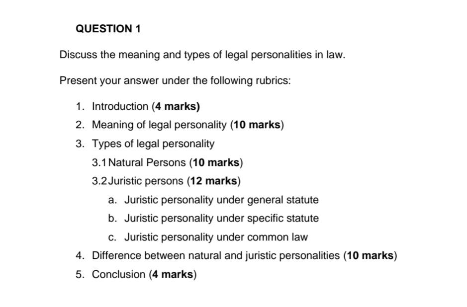 Solved Discuss the meaning and types of legal personalities | Chegg.com