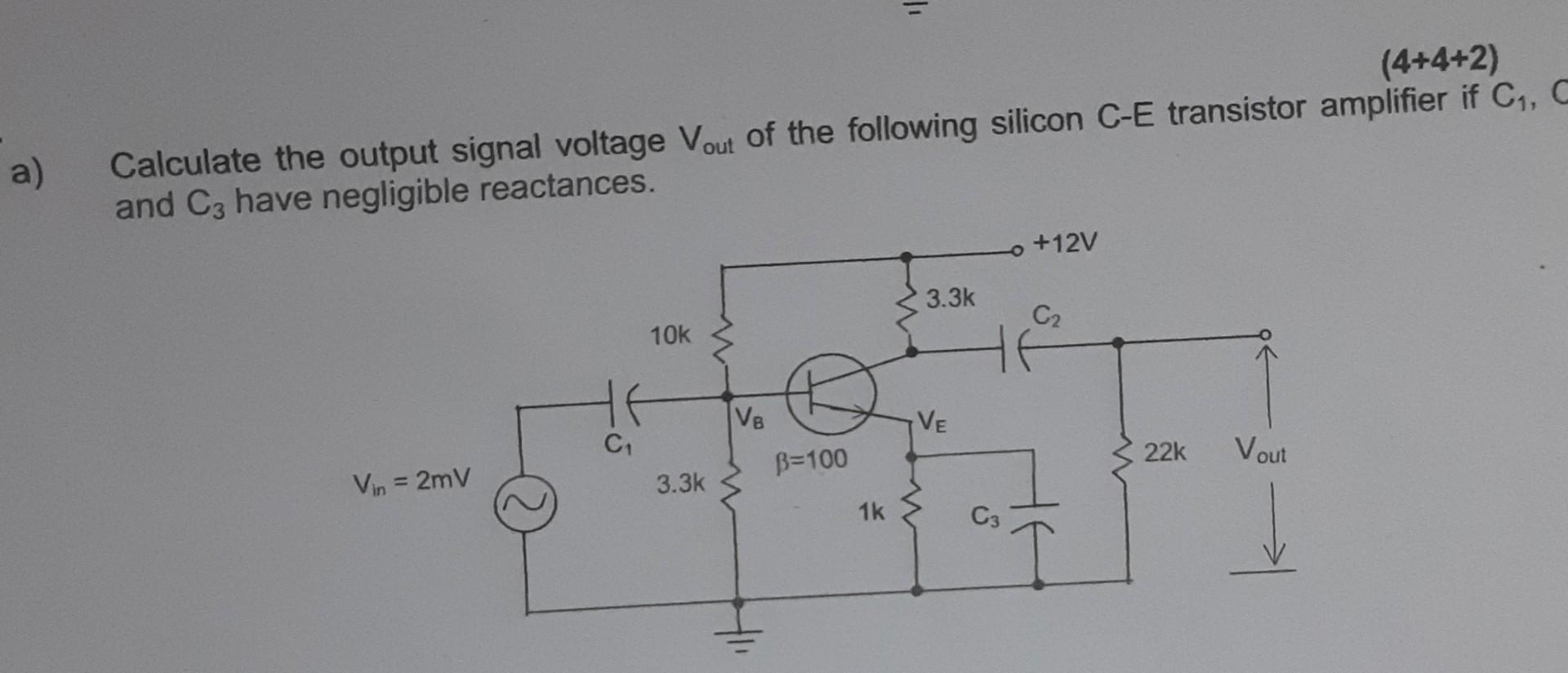 (4+4+2) Calculate the output signal voltage Vout of | Chegg.com