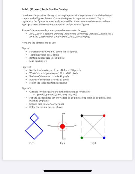 Solved Prob 2. [30 points) Turtle Graphics Drawings Use the | Chegg.com