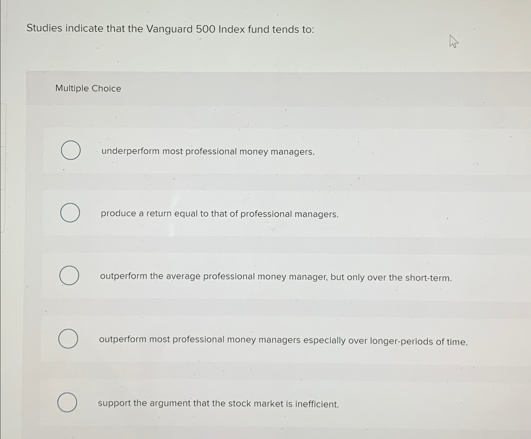 Solved Studies indicate that the Vanguard 500 ﻿Index fund | Chegg.com