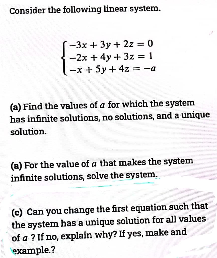 Solved Consider the following linear system. | Chegg.com