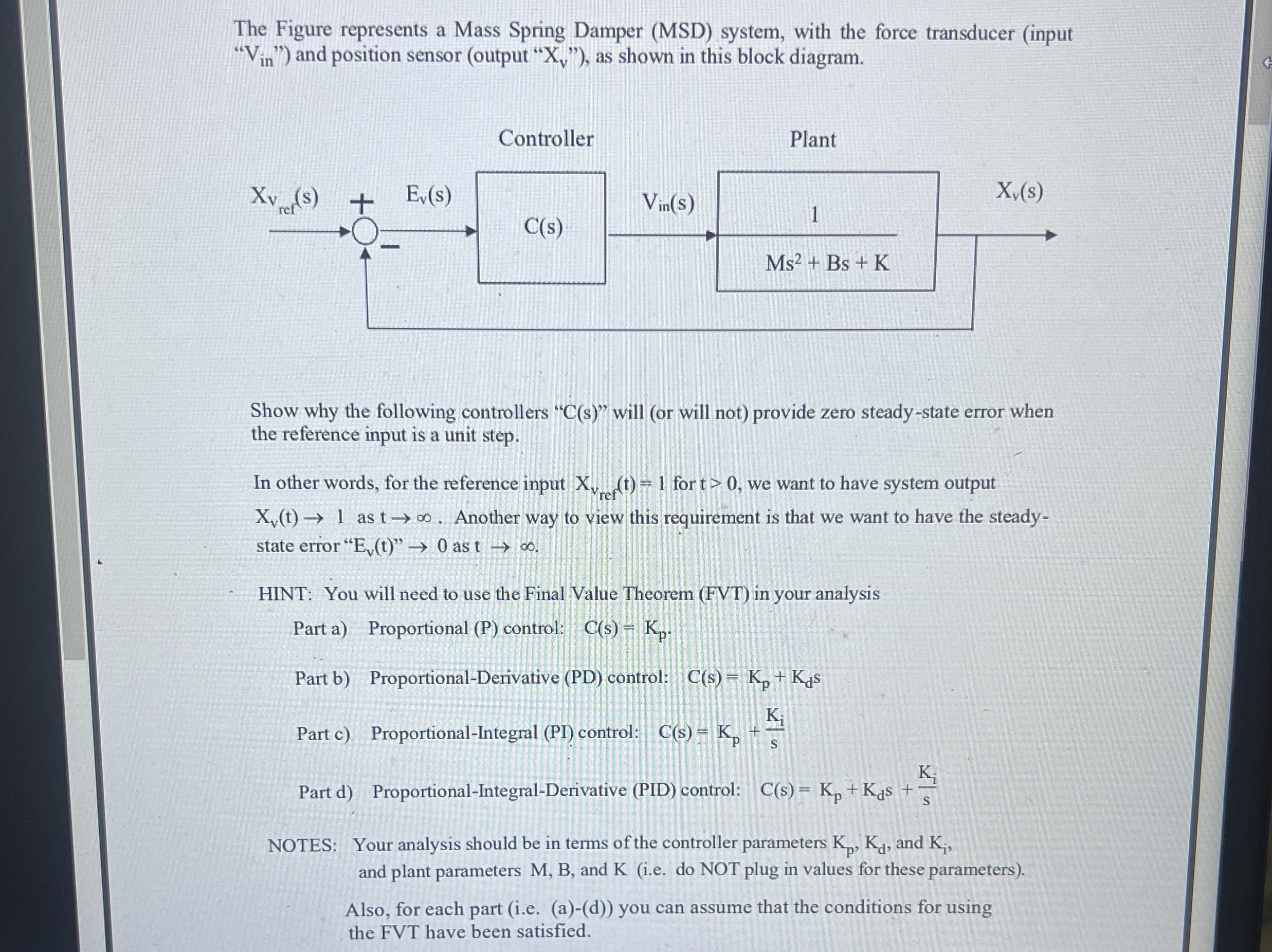 Solved The Figure represents a Mass Spring Damper (MSD) | Chegg.com