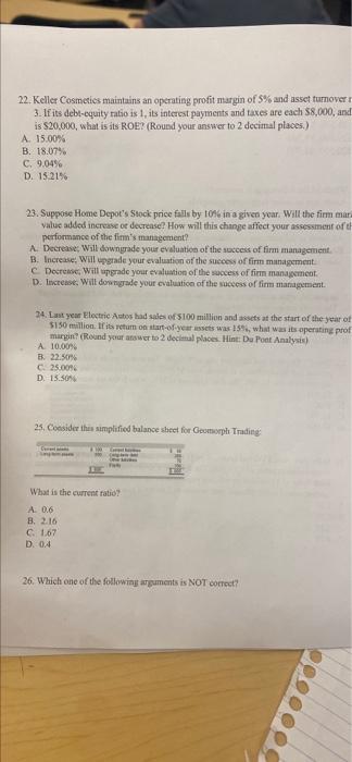 Solved 22. Keller Cosmetics maintains an operating profit | Chegg.com