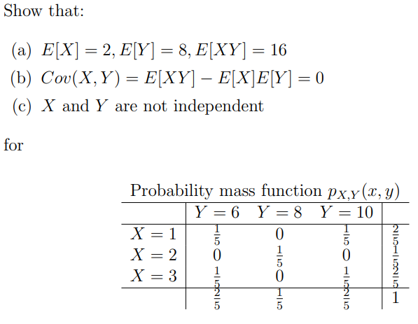 Solved Show that:(a) E[X]=2,E[Y]=8,E[XY]=16(b) | Chegg.com