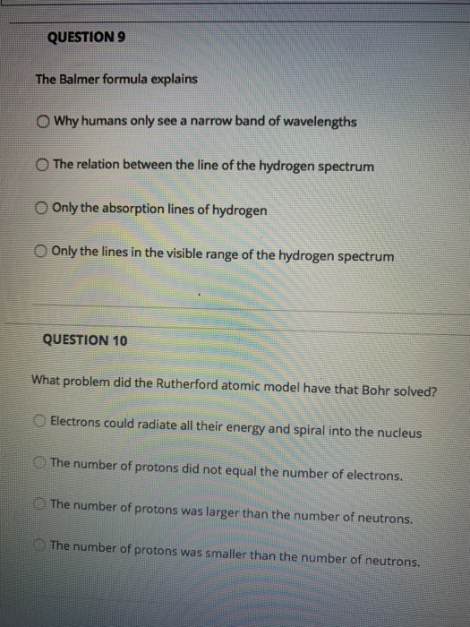 Solved QUESTION 9 The Balmer formula explains Why humans | Chegg.com