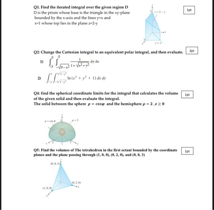 Solved Q1. Find the iterated integral over the given region | Chegg.com