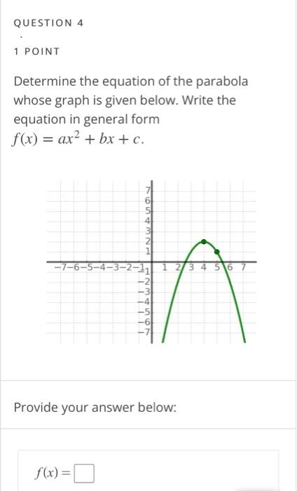 Solved Determine the equation of the parabola whose graph is | Chegg.com