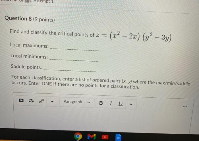 Solved 5. Attempt 1 Question 8 (9 points) Find and classify | Chegg.com
